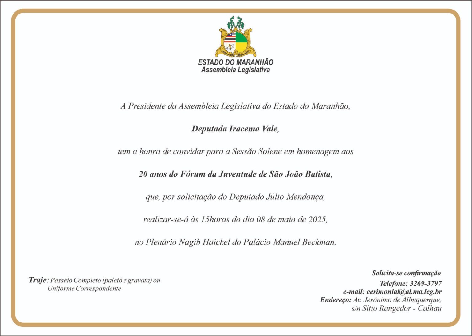 Assembleia dos Deputados vai realizar sessão solene amanhã para ...